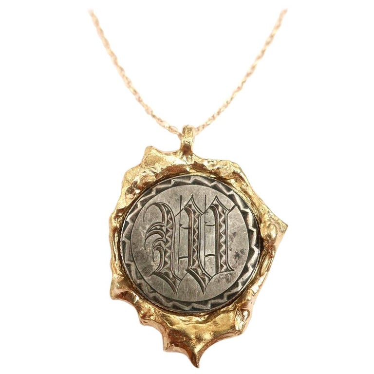 Gold "W" Vintage Love Token Pendant For Sale at 1stDibs