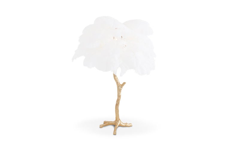 Gold White Feather Lamp at 1stDibs