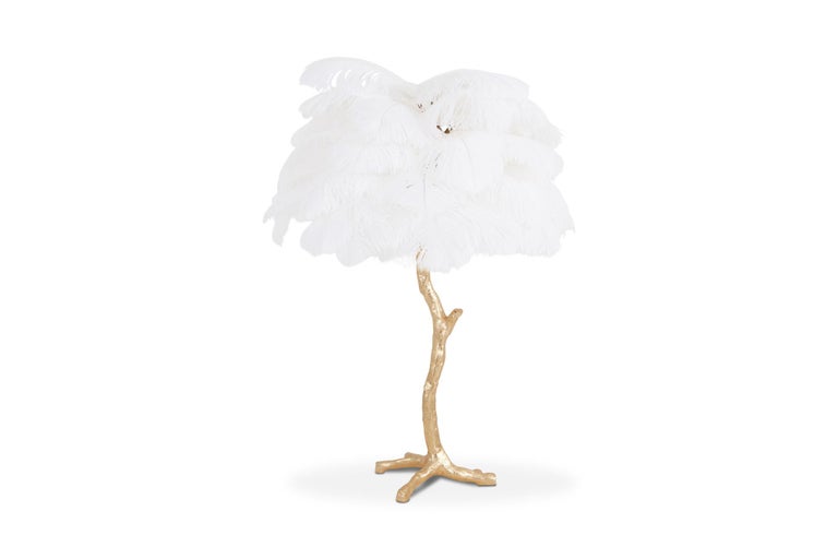 Gold White Feather Lamp at 1stDibs