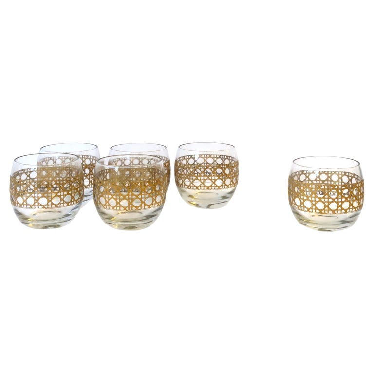 Gold Wicker Cane Tumbler Cocktail Rocks' Glasses, Set of 6 For Sale at ...