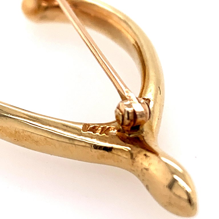 Gold Wishbone Pin at 1stDibs