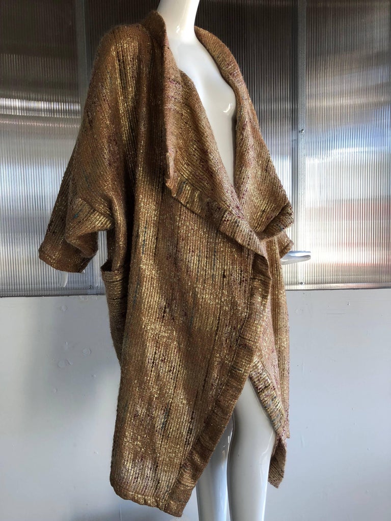 Gold Woven Mohair Shawl Collar Duster and Gold Lame Obi Belt at 1stDibs ...