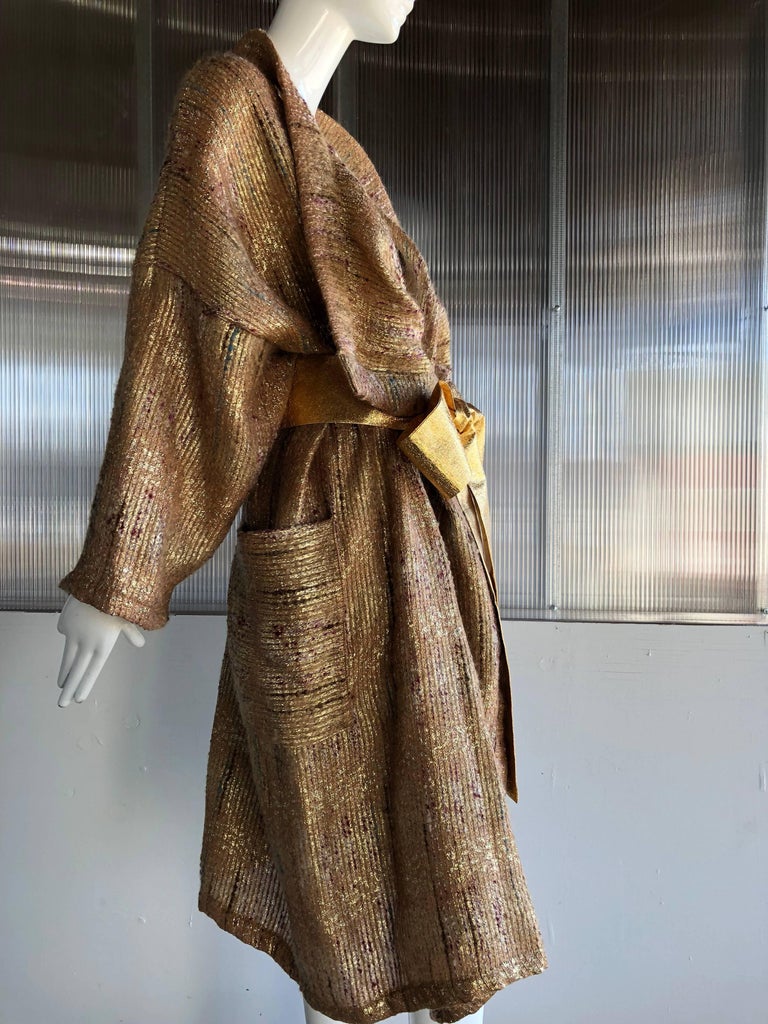 Gold Woven Mohair Shawl Collar Duster and Gold Lame Obi Belt at 1stDibs ...
