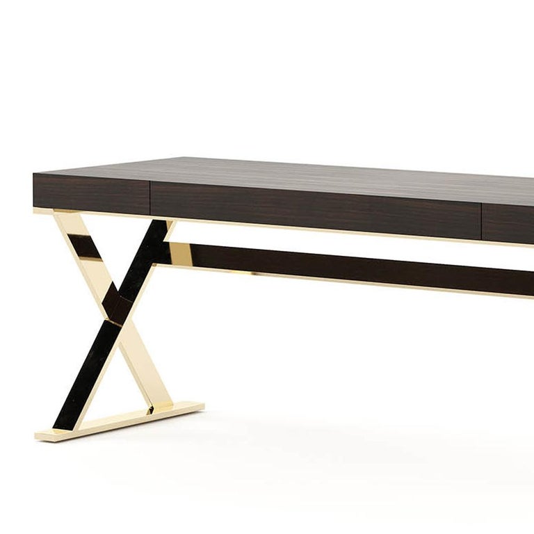 Golded Cross Feet Desk For Sale at 1stDibs