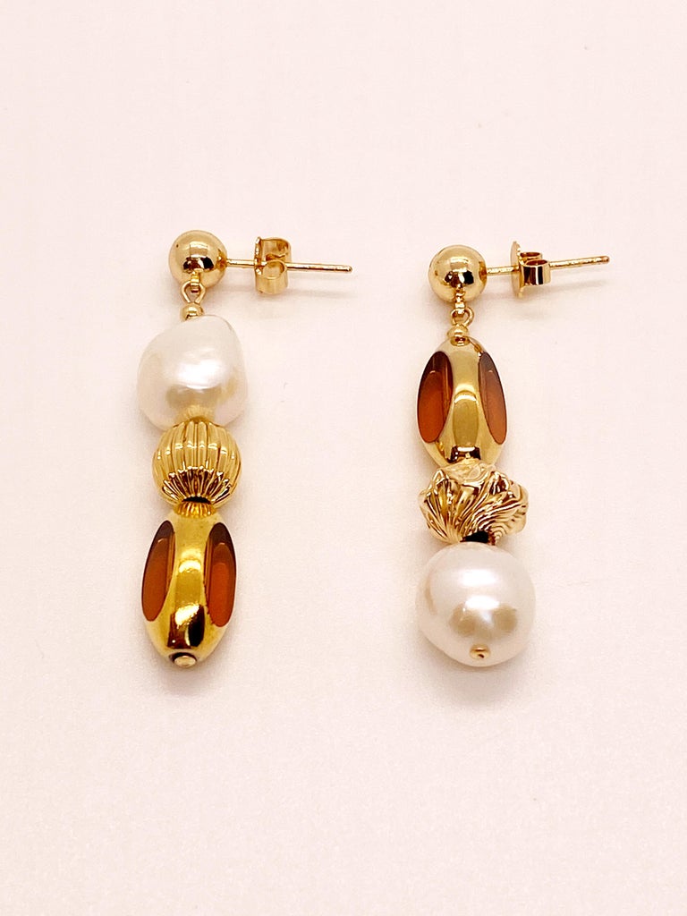 Golden Amber Vintage German Glass Beads edged with 24K gold Mismatch ...