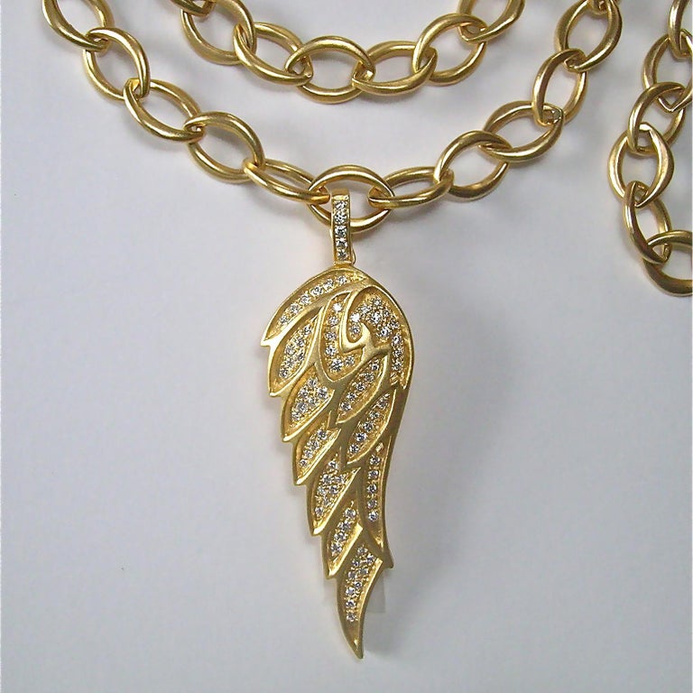 Golden Angel Wing in 18k Gold w/ 0.68cts Diamonds For Sale at 1stDibs