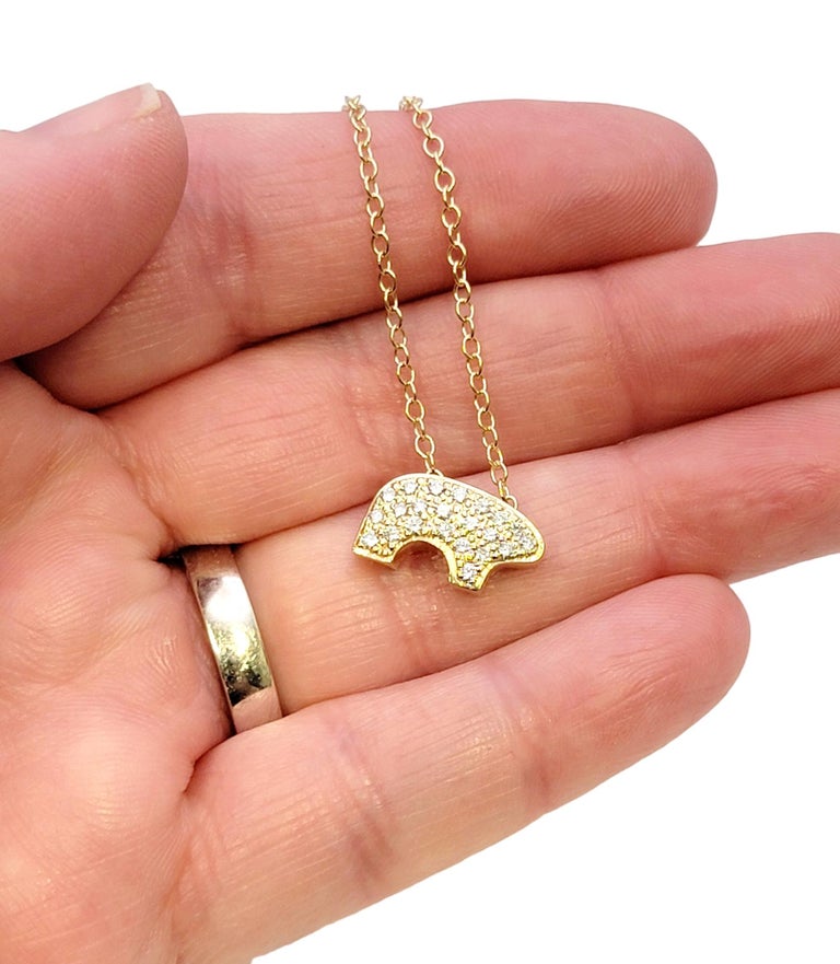 Golden Bear Pave Diamond Baby Bear Pendant Necklace in 14 Karat Yellow ...