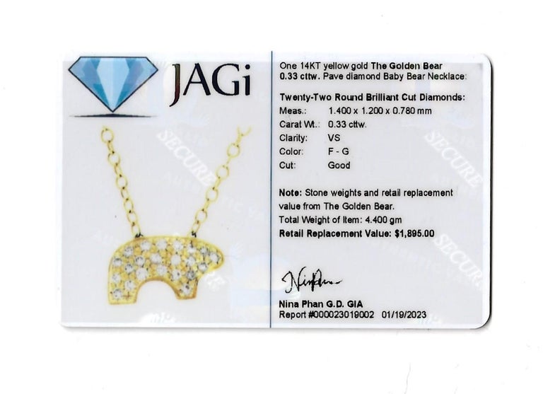 Golden Bear Pave Diamond Baby Bear Pendant Necklace in 14 Karat Yellow ...