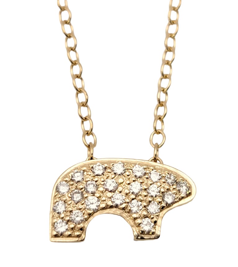 Golden Bear Pave Diamond Baby Bear Pendant Necklace in 14 Karat Yellow Gold For Sale at 1stDibs