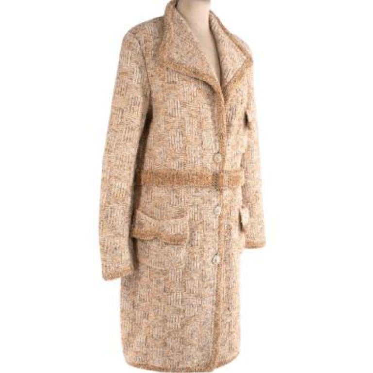 golden beige lurex fantasy tweed belted coat For Sale at 1stDibs