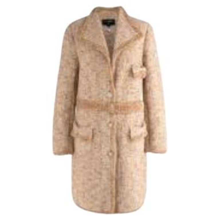 golden beige lurex fantasy tweed belted coat For Sale at 1stDibs