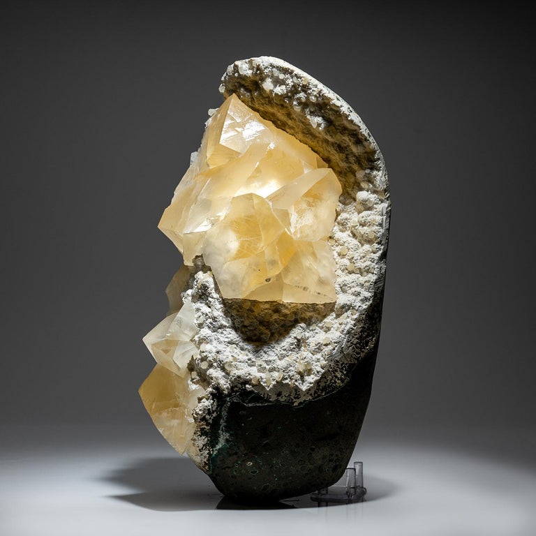 Golden Calcite Crystals on Gyrolite from Pune District, Maharashtra ...