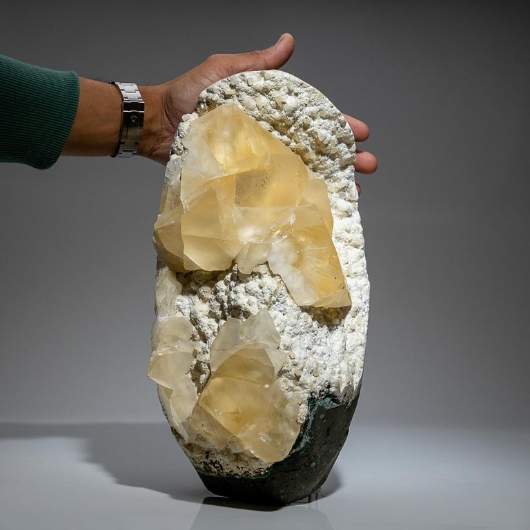 Golden Calcite Crystals on Gyrolite from Pune District, Maharashtra ...