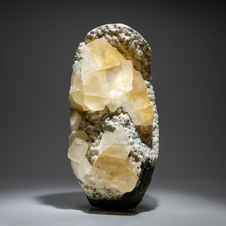 Golden Calcite Crystals on Gyrolite from Pune District, Maharashtra ...