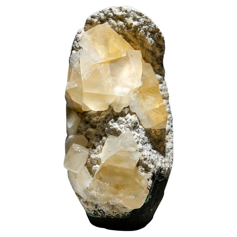 Golden Calcite Crystals on Gyrolite from Pune District, Maharashtra ...