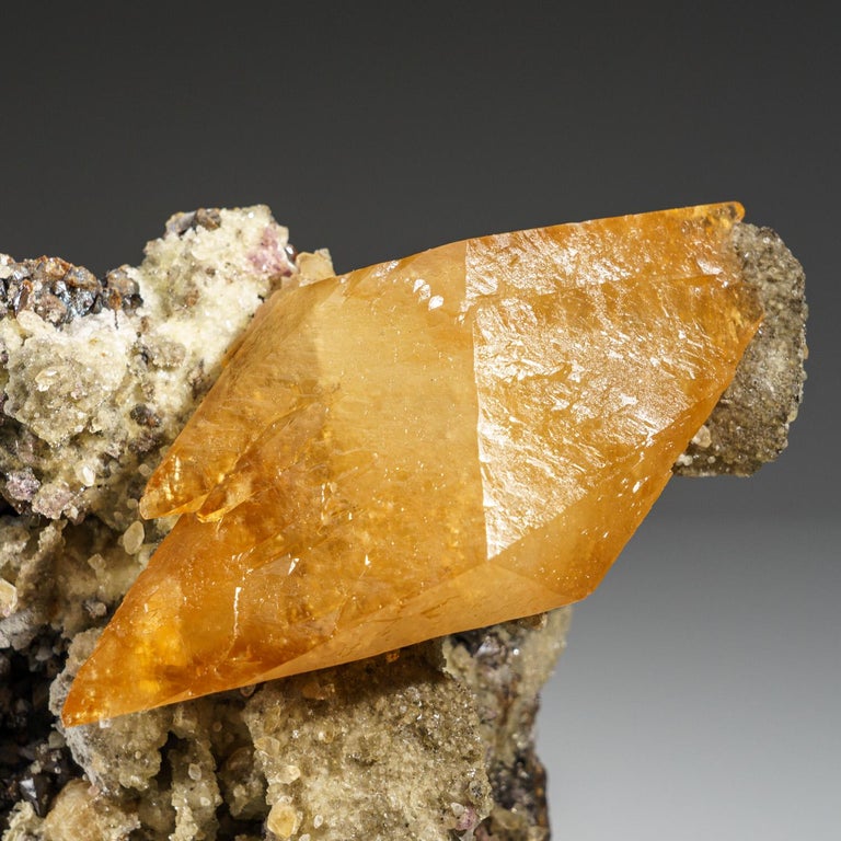 Golden Calcite with Sphalerite Crystal from Elmwood Mine, Tennessee (4 ...