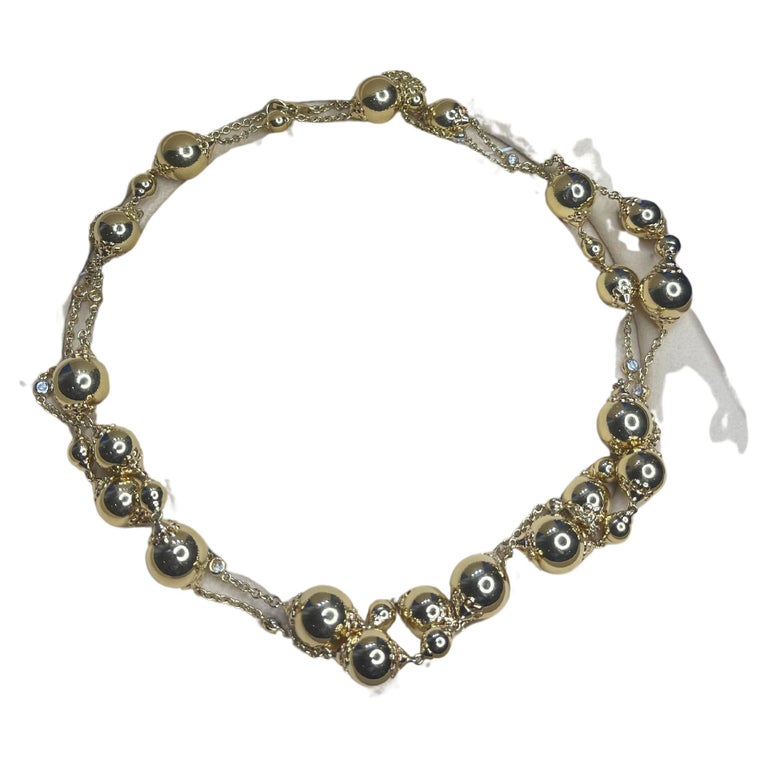 Golden Celestial Planets Spheres Globes Diamonds 18k Yellow Gold Long ...