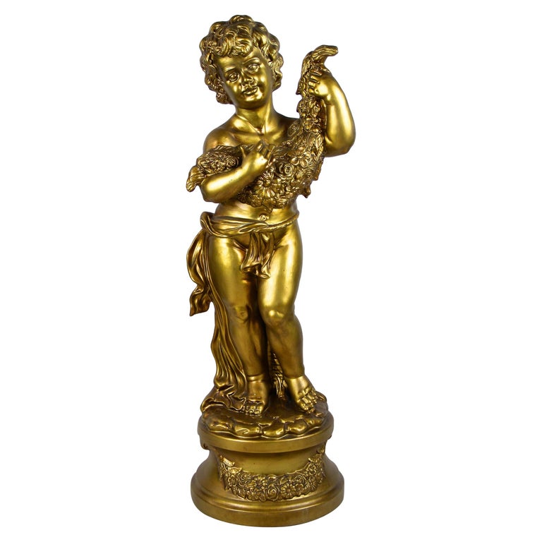 Golden Ceramic Sculpture Putto with Bouquet of Flowers, Austria, circa ...