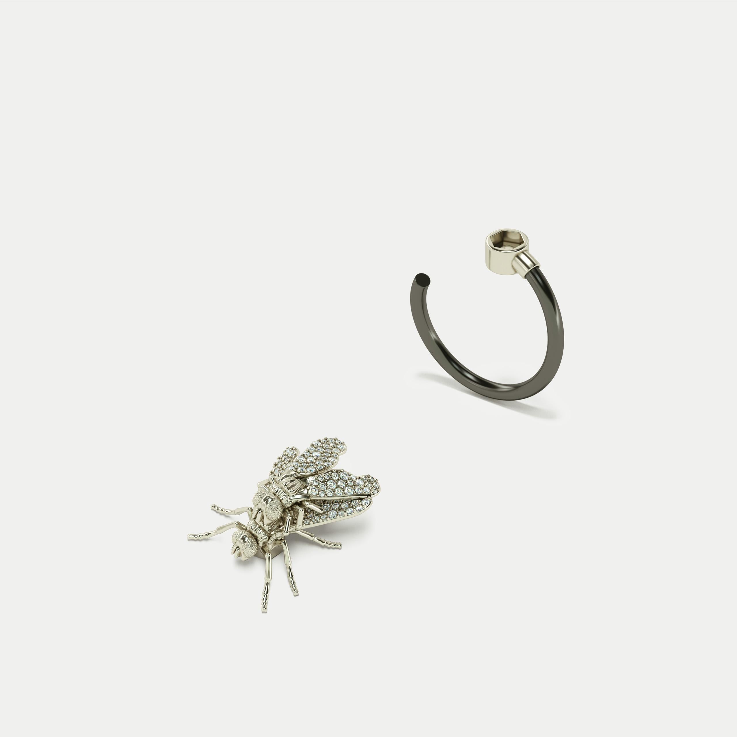 Contemporary Golden and Diamond Fly Ring, 18k Black and white gold For ...