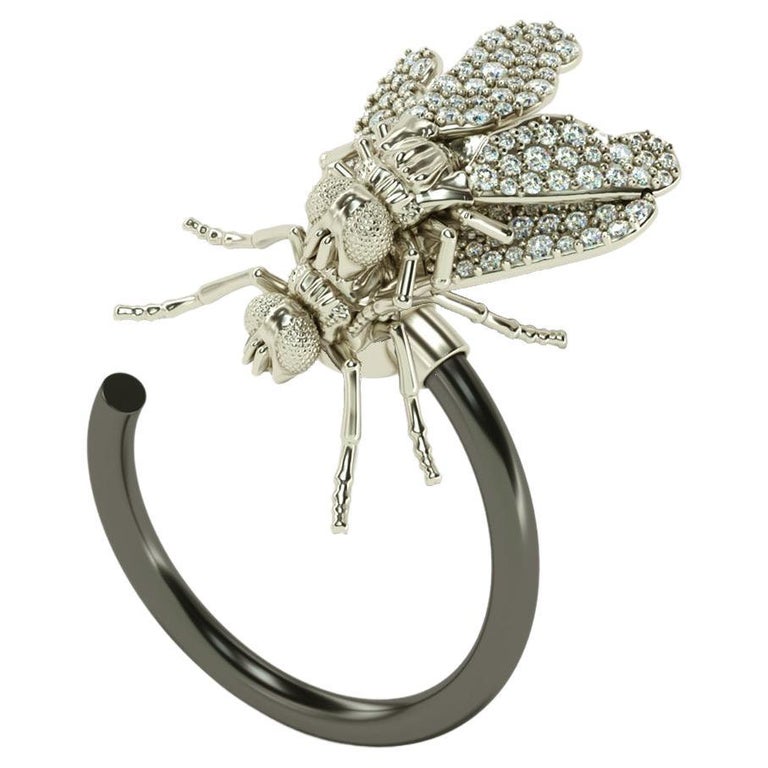 Golden Cocktail Ring with Diamond Fly on Fly, 18k Black and White Gold ...