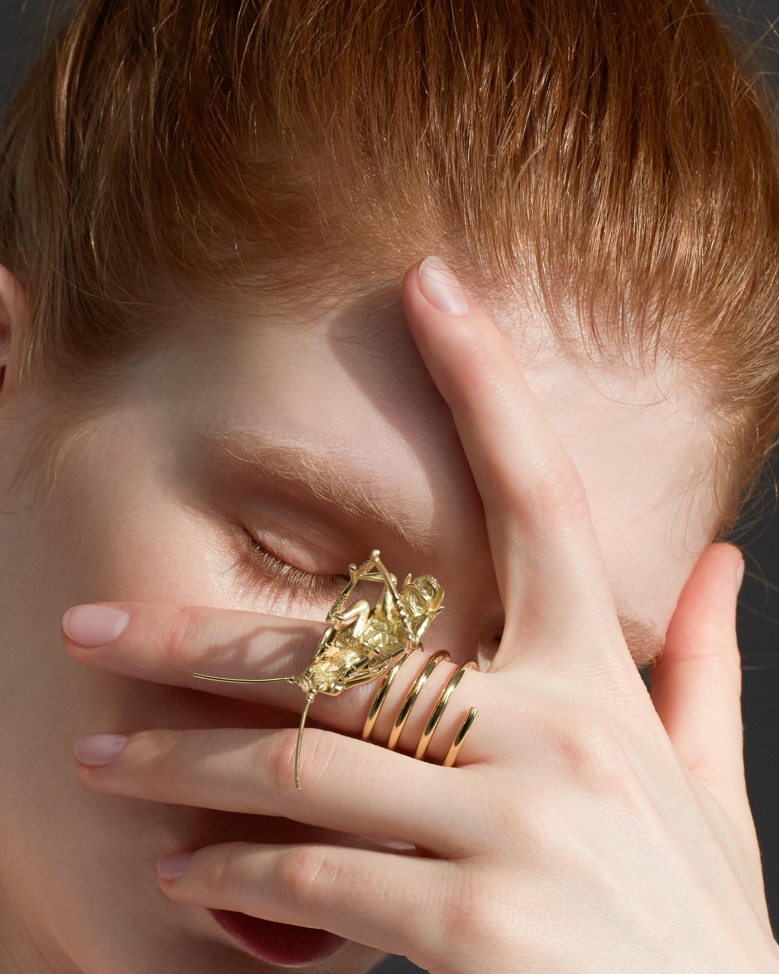 Golden cocktail ring with realistic nature, 18k Yellow Gold For Sale at ...