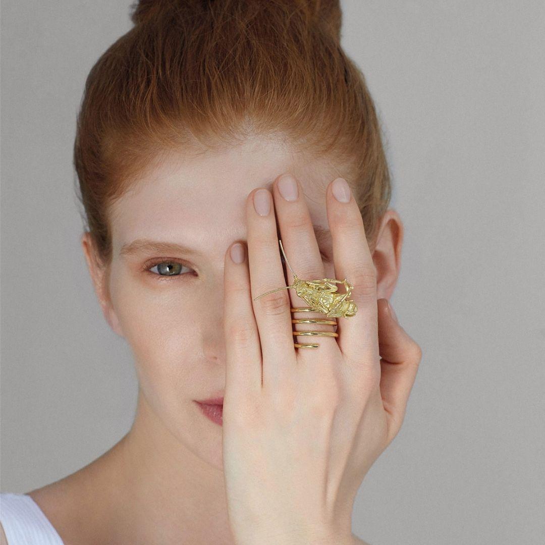 Golden cocktail ring with realistic nature, 18k Yellow Gold For Sale at ...