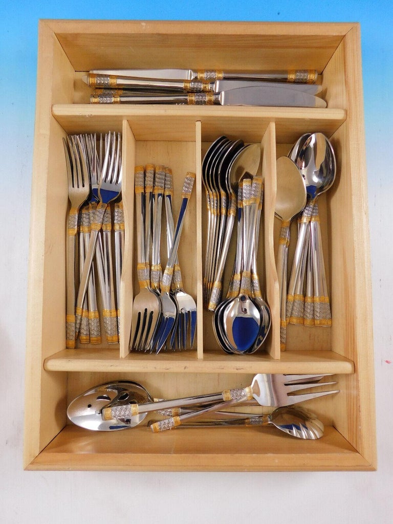Golden Corsica by Wallace 18/10 Stainless Steel Flatware Set Service 53 ...