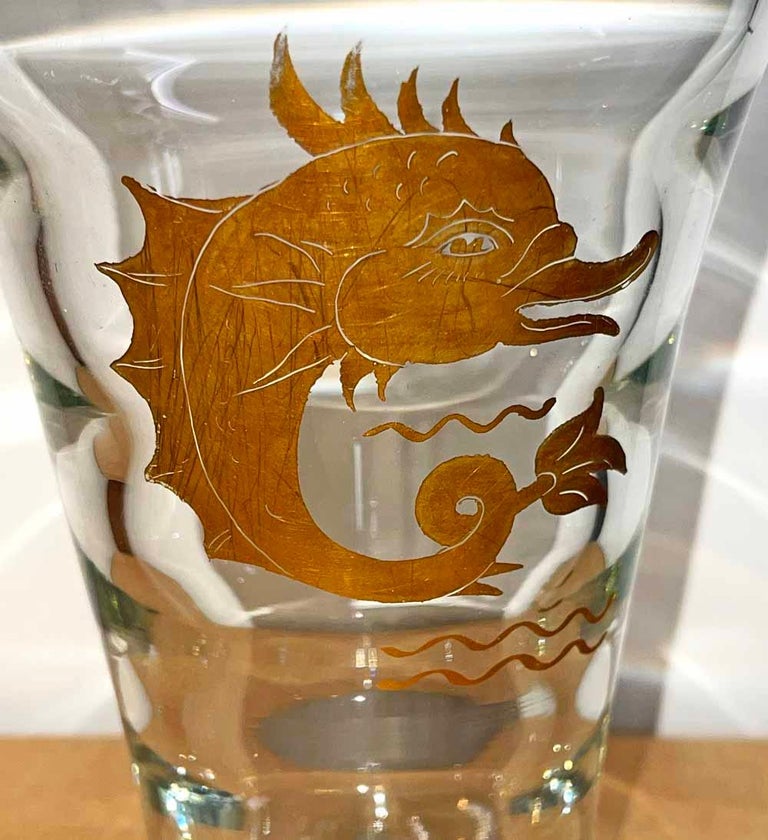 "Golden Dolphin," Art Deco Glass Vase with Enameled Decoration, Sweden ...
