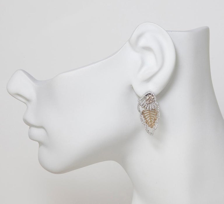 Golden Feather Earrings with Fancy Mocha Diamonds For Sale at 1stDibs ...