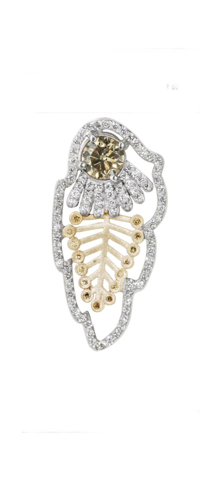 Golden Feather Earrings with Fancy Mocha Diamonds For Sale at 1stDibs ...