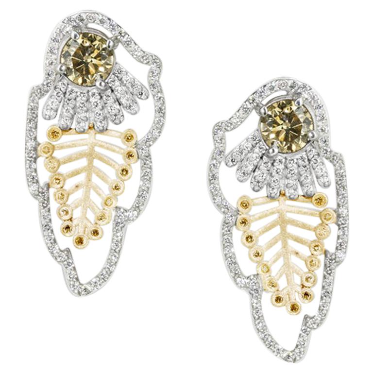 Golden Feather Earrings with Fancy Mocha Diamonds For Sale at 1stDibs ...