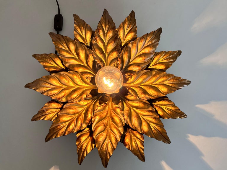 Golden Florentine Flower Shape Flushmount by Hans Kögl, Germany, 1970s ...