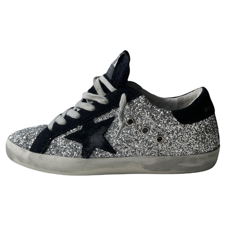 Golden Goose Deluxe Brand GGDB Black/Silver Glitter Superstar Sneakers ...