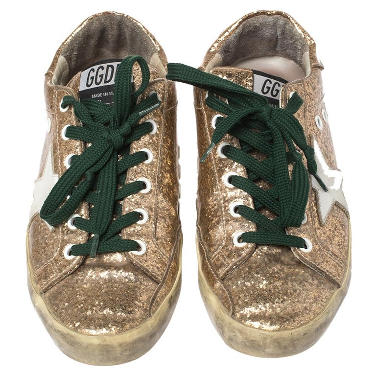 Golden Goose Gold Glitter And PVC Superstar Sneakers Size 37 at 1stDibs