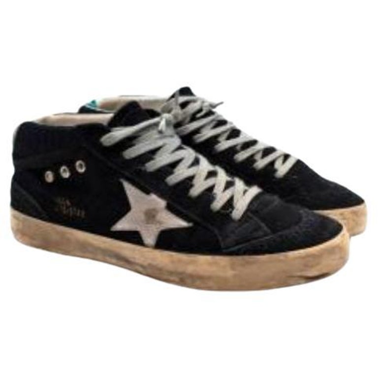 Golden Goose Navy Distressed Suede and Canvas High Top Trainers For ...