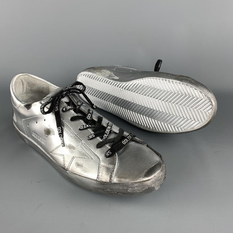 GOLDEN GOOSE SUPERSTAR RAY Size 10 Silver Metallic Leather Star Patch ...
