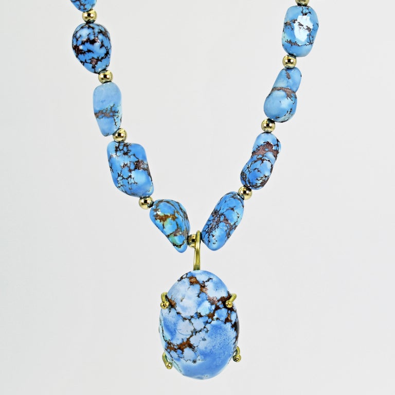 Golden Hill Turquoise 14 Karat Gold Pendant Beaded Necklace For Sale at ...