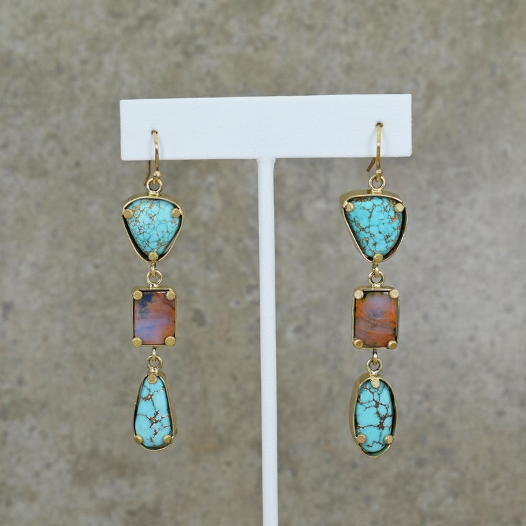 Golden Hill Turquoise and Australian Boulder Opal 18 Karat Gold Dangle ...