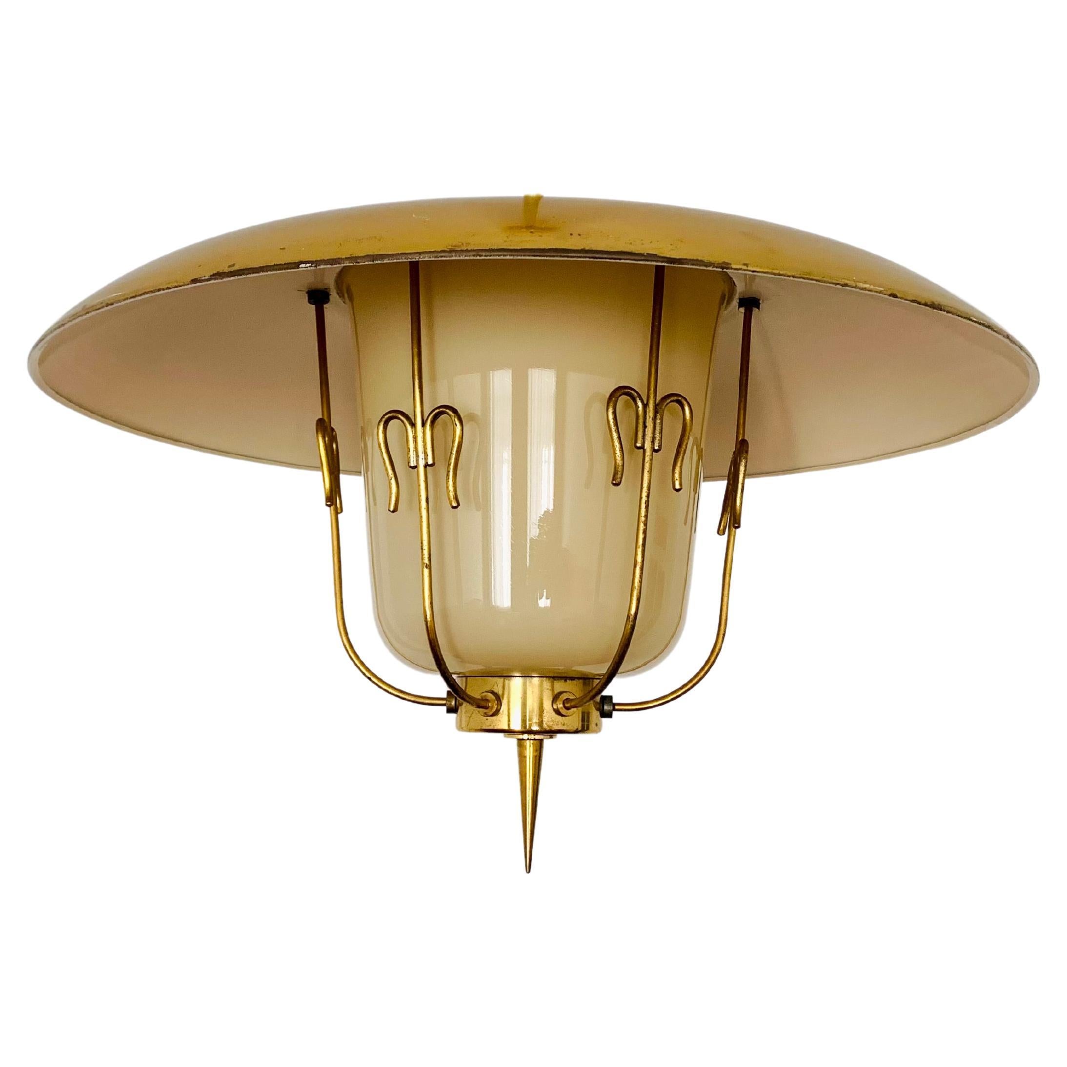 Golden Italian Brass Ceiling Lamp For Sale at 1stDibs