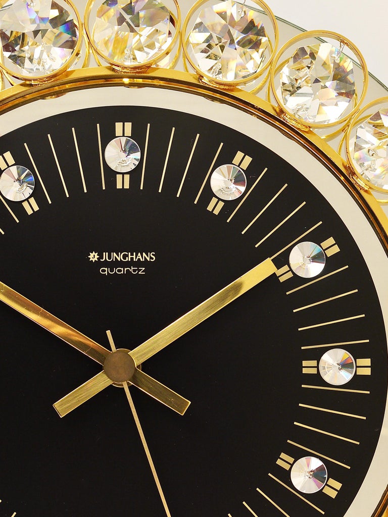 Golden Junghans Hollywood Regency Gilt and Crystals Wall Clock, Germany ...