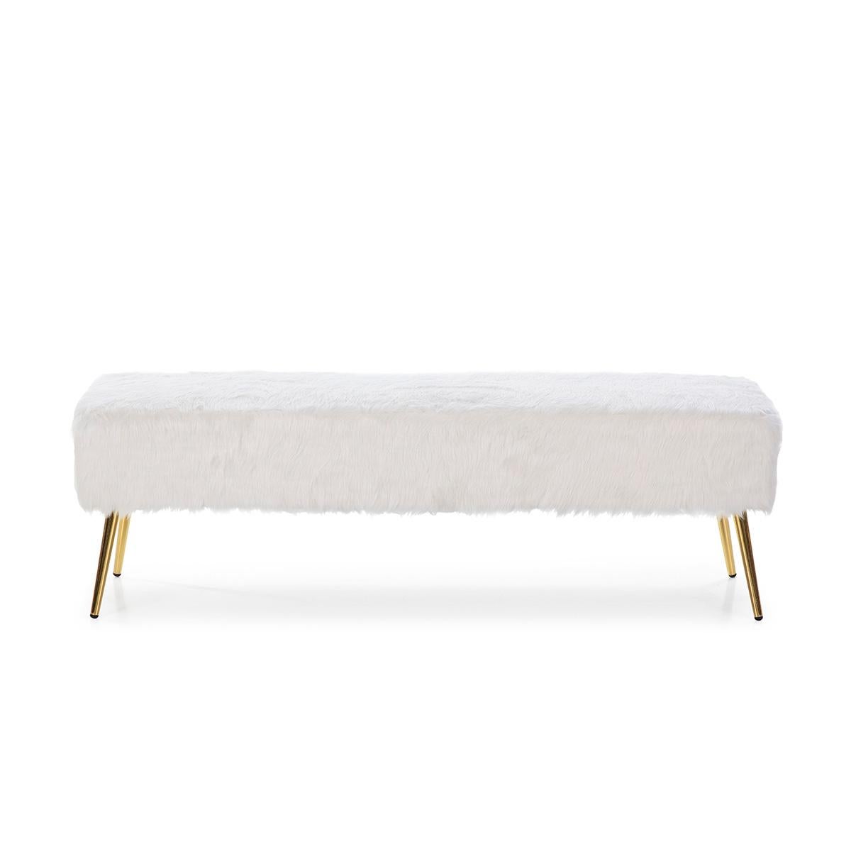 Golden Metal And White Fabric Bench by Thai Natura For Sale at 1stDibs
