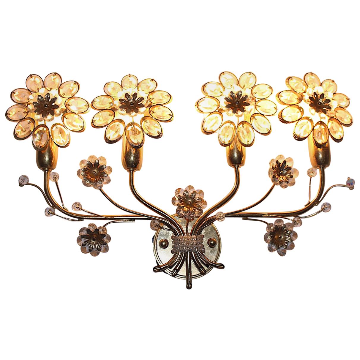 Hollywood Regency Style Metal Silver Gold Vintage Flower Wall Light ...