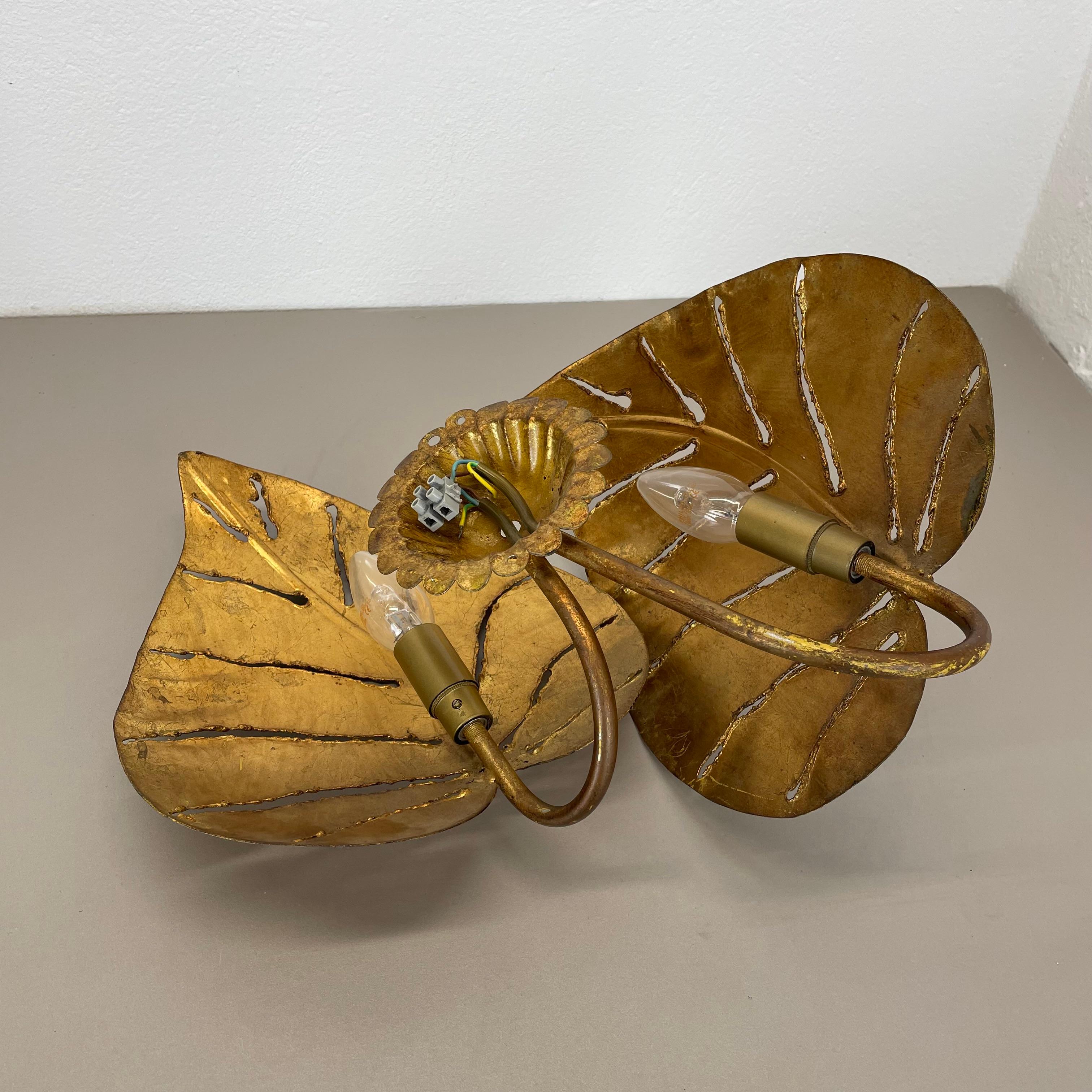 golden metal "monstera" Leaf Wall Light Sconce by MAISON JANSEN, France ...