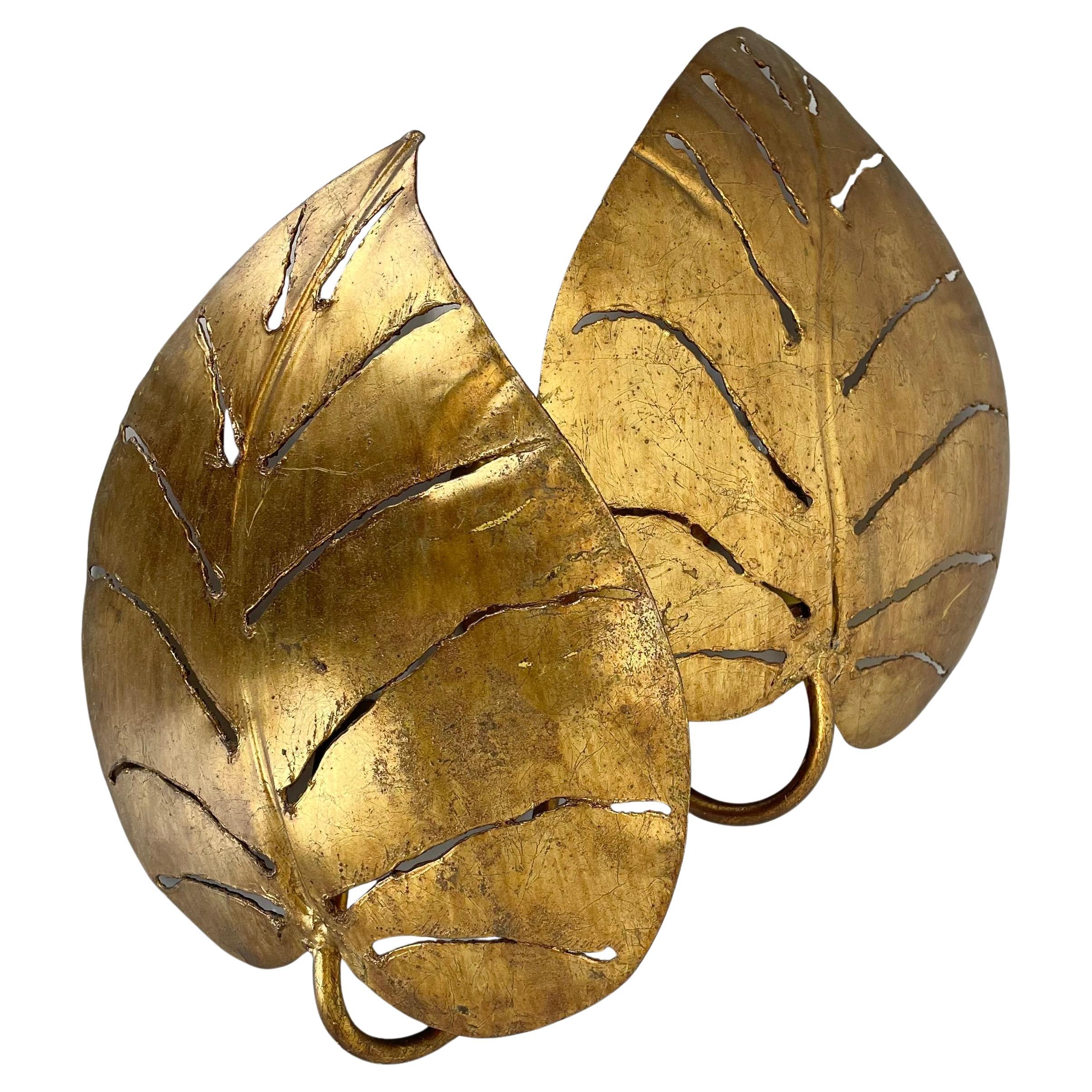 golden metal "monstera" Leaf Wall Light Sconce by MAISON JANSEN, France ...