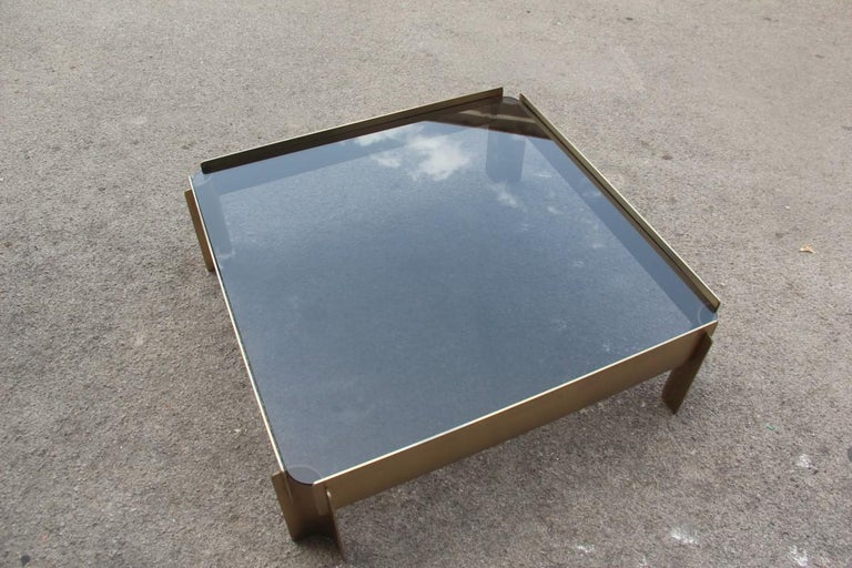 Golden Metal Table Coffee Minimal Rationalist Form Square Top Glass ...