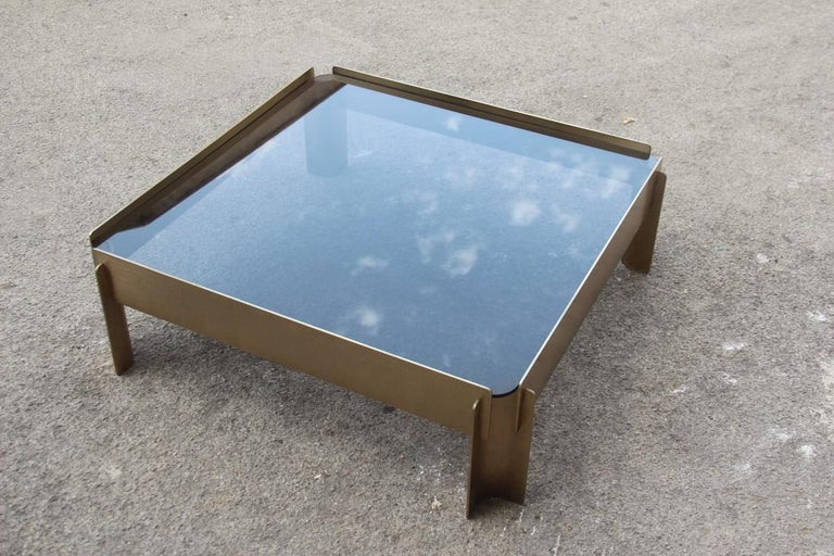 Golden Metal Table Coffee Minimal Rationalist Form Square Top Glass ...