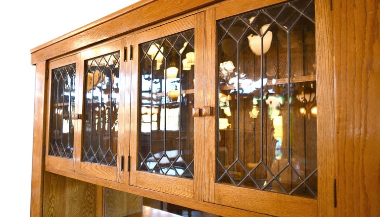 Golden Oak Craftsman Buffet with Glass Doors at 1stDibs