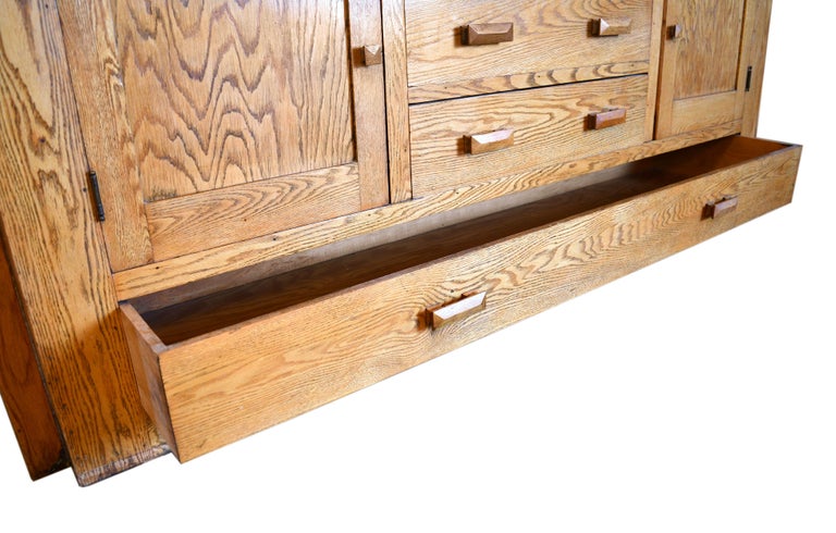 Golden Oak Craftsman Buffet with Glass Doors at 1stDibs