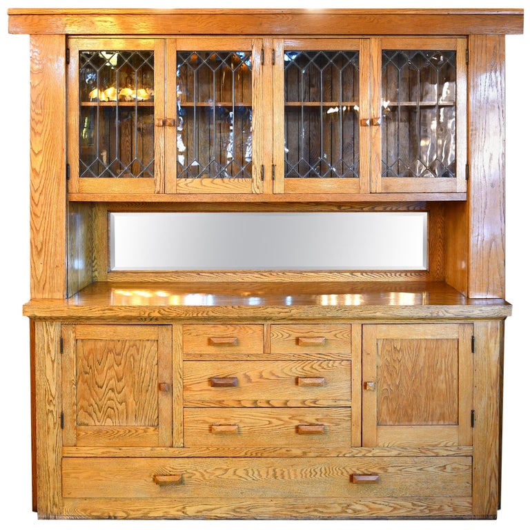 Golden Oak Craftsman Buffet with Glass Doors at 1stDibs
