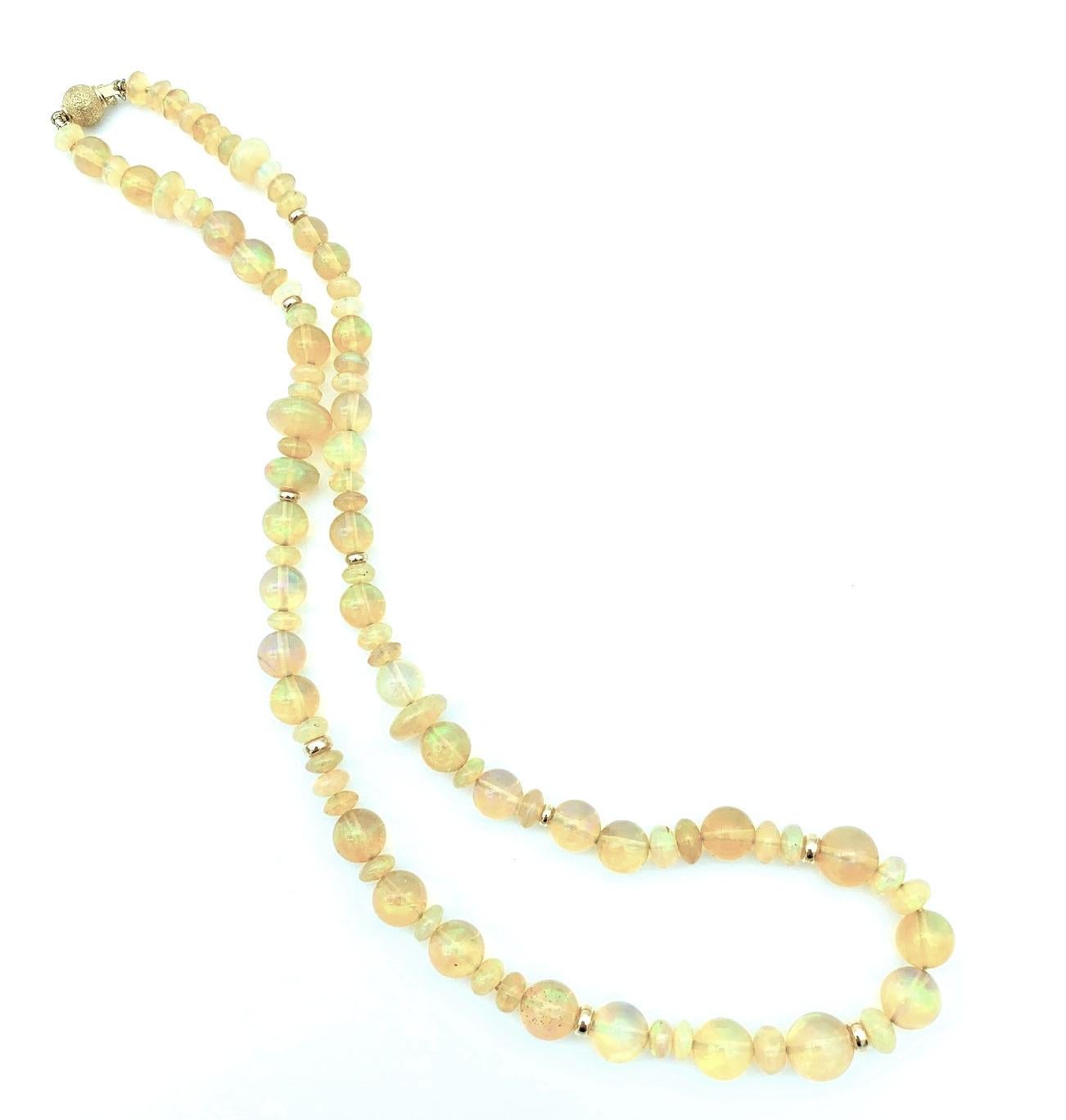 Graduated Golden Opal Beaded Necklace with 14k Gold Accents For Sale at ...